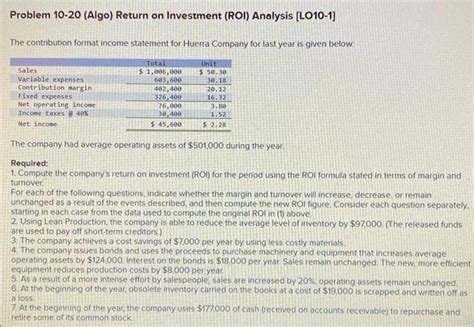 Solved Problem Algo Return On Investment ROI Chegg Com