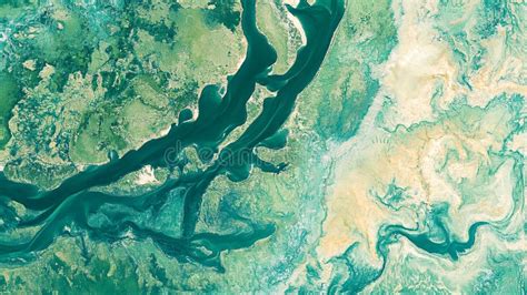 Intricate Patterns Of Water Flow In Vibrant River Delta Landscape Stock Illustration