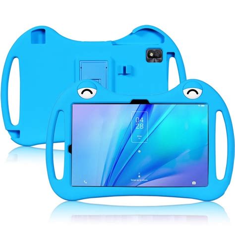 For TCL Tab S Cartoon Silicone Shockproof Protective Tablet Case With Stand Blue