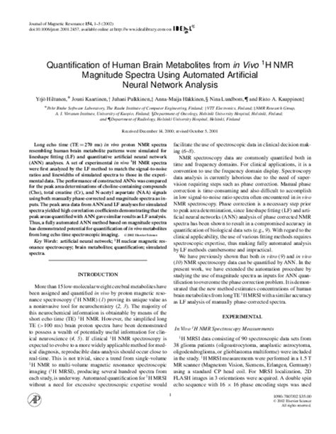 Pdf Quantification Of Human Brain Metabolites From In Vivo1h Nmr