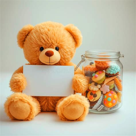 Plush Bear Candy Jar Blank Message Card Stock Illustration