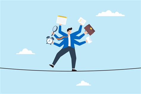 Businessman Juggling Multiple Tasks Balancing On Tightrope Concept