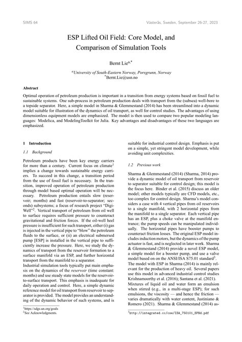 Pdf Esp Lifted Oil Field Core Model And Comparison Of Simulation Tools