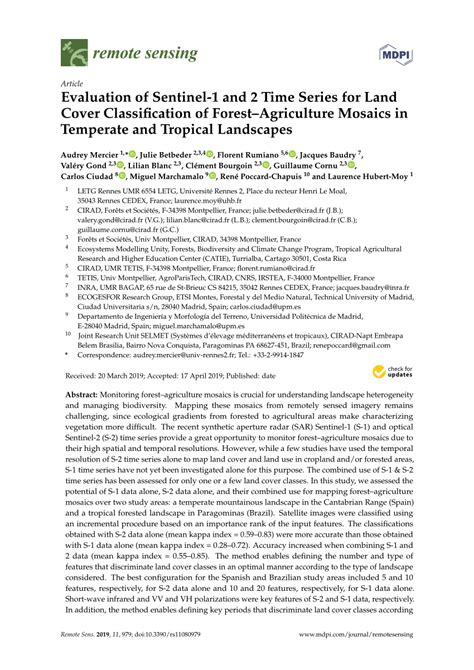 Pdf Evaluation Of Sentinel 1 And 2 Time Series For Land Cover