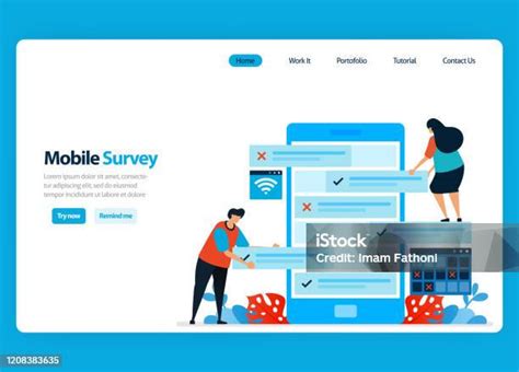 온라인 설문조사 및 시험을 위한 방문 페이지 디자인 모바일 설문조사 앱으로 고객 만족도 및 사용자 평가 검토 템플릿 Ui Ux