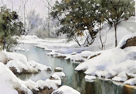 Namil Art 겨울 풍경 수채화 눈 쌓인 풍경 칼라 혼합 보기 아르쉬 황목 남일수채화 Winter Landscape Watercolor Snowy