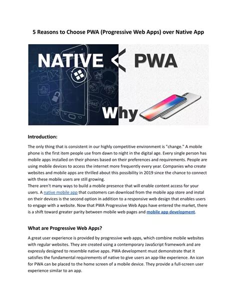PPT Reasons To Choose PWA Progressive Web Apps Over Native App PowerPoint Presentation