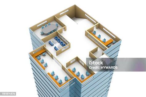 현대적인 사무실 건물 컨셉의 미래 지향적 인 건축 전망 3d 일러스트레이션 0명에 대한 스톡 사진 및 기타 이미지 0명 3차원 형태 가구 Istock