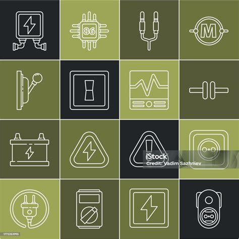 라인 설정 전기 콘센트 회로 구성표 오디오 잭 전등 스위치 패널 변압기 및 측정 기기 아이콘 벡터 Cpu에 대한 스톡 벡터 아트 및 기타 이미지 Istock