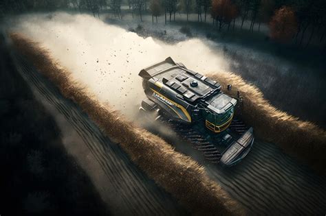 Premium Ai Image Combine Harvester Harvests Ripe Wheat On Agriculture