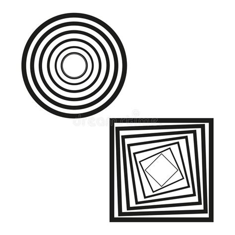 Geometric Concentric Shapes Set Circular And Square Patterns Abstract Geometric Design Vector