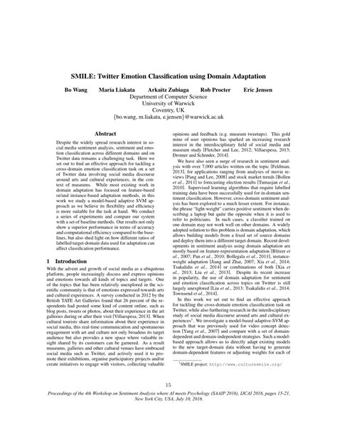 Pdf Smile Twitter Emotion Classification Using Domain Adaptation