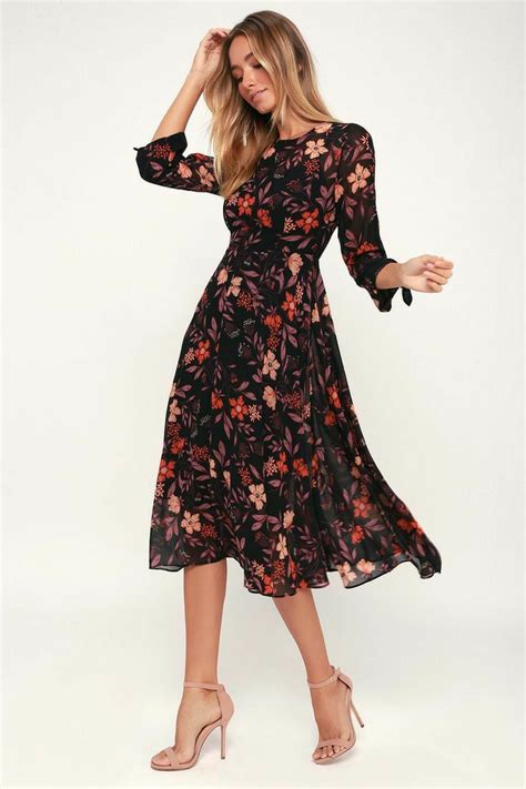 Black Floral Print Dress Floral Print Midi Dress Black Floral Print