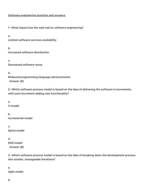 Software Engineering Question And Answers Pdf Software Development Process Agile Software