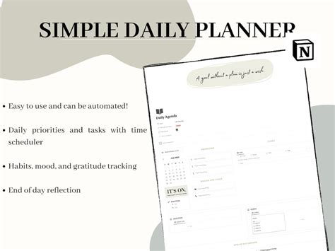 Simple Notion Template Daily Planner Notion Template Daily Agenda