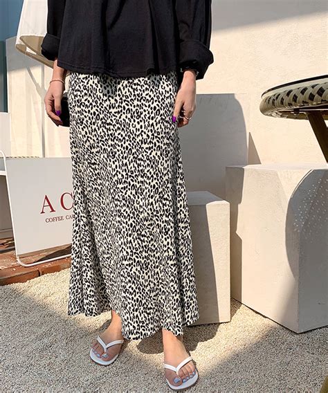 주름 미르 호피 플리츠 롱스커트 에이블리