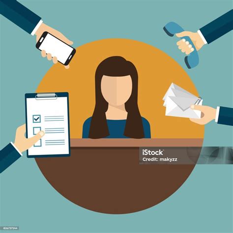 멀티태스킹 개념입니다 손으로 그녀의 주위에 여자입니다 평면 벡터 일러스트입니다 개념에 대한 스톡 벡터 아트 및 기타 이미지 개념 개념과 주제 걱정하는 Istock