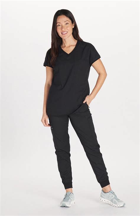 Walker Drop Shoulder 2 Pocket Tlc Scrub Top Black Dolan