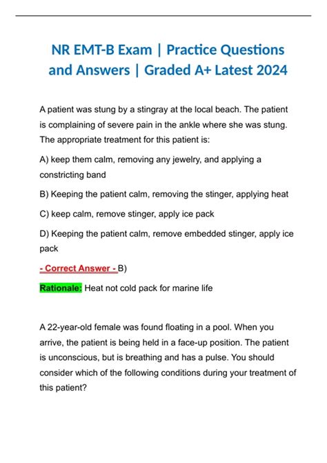 NR EMT B Exam Practice Questions And Answers Graded A Latest 2024 NREMT Nationally