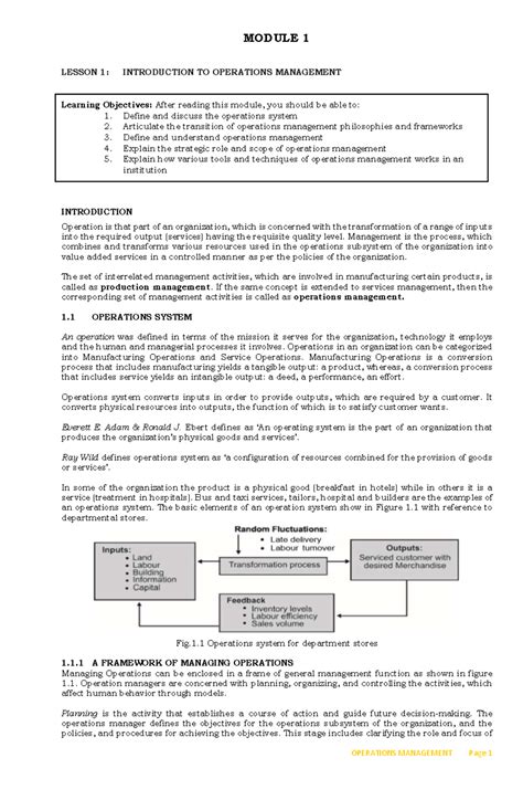 OPERATION MANAGEMENT Module 1 MODULE 1 LESSON 1 INTRODUCTION TO OPERATIONS MANAGEMENT