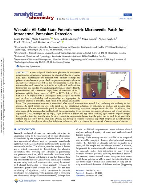 Pdf Wearable All Solid State Potentiometric Microneedle Patch For Intradermal Potassium Detection