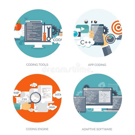 Programming Coding Concept Flat Background Vector Stock Illustrations