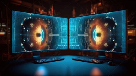 해킹 환경에서 트윈 모니터의 몰입형 3d 렌더링 컴퓨터 기술 배경 해킹 배경 모니터 배경 이미지 Hd 컴퓨터 기술 해킹 모니터 배경 사진 무료 다운로드 Lovepik