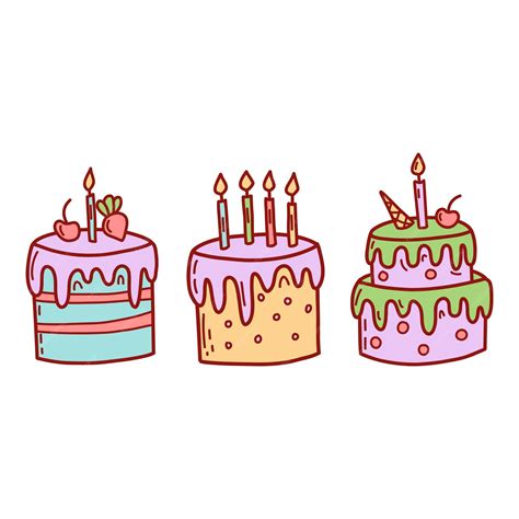 귀여운 케이크 평면 벡터 일러스트 레이 션의 집합 프리미엄 벡터