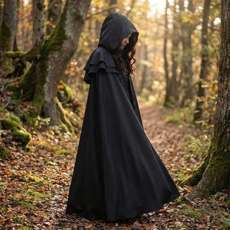 Hooded Medieval Cloak With Tiered Shoulders Gothic Fantasy Cape Etsy
