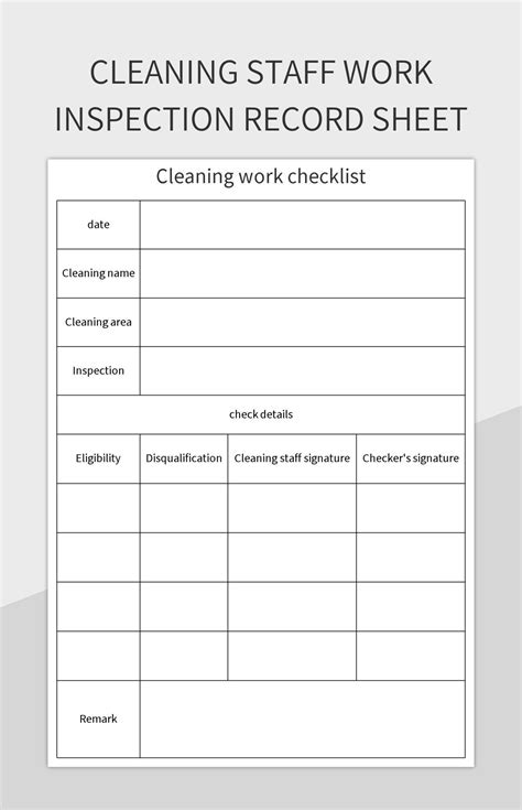 Cleaning Work Checklist Management Inspection Record Sheet Excel