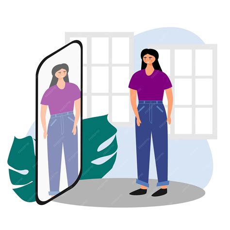 Premium Vector Girl Standing In The Mirror Ilustration Character Be Yourself Ilustration
