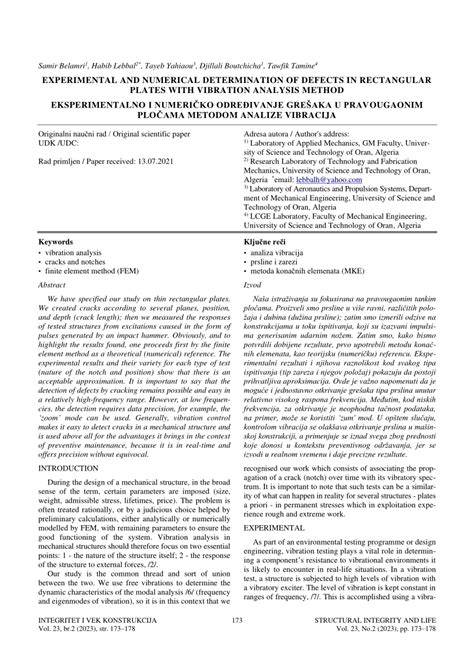 Pdf Experimental And Numerical Determination Of Defects In Rectangular Plates With Vibration