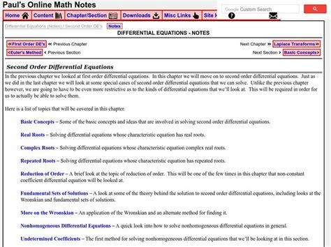 Pauls Online Notes Differential Equations Second Order Differential Equation Activity For 9th