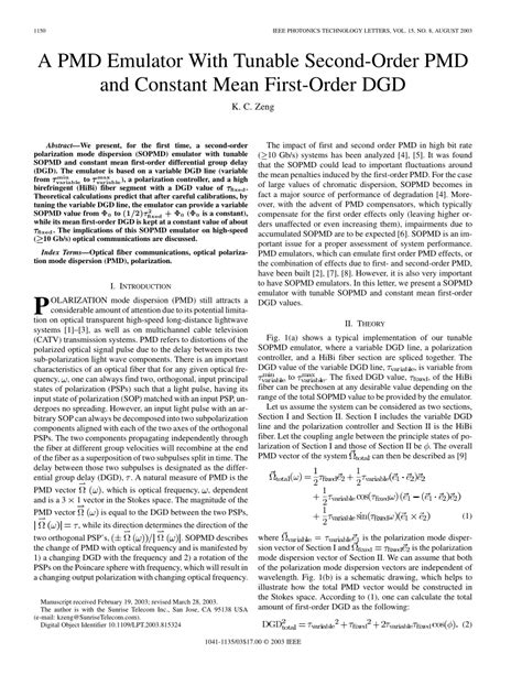 Pdf A Pmd Emulator With Tunable Second Order Pmd And Constant Mean