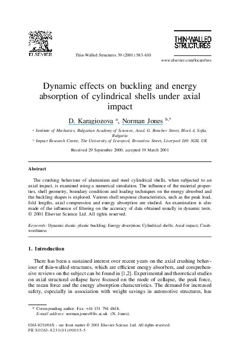 Pdf Dynamic Effects On Buckling And Energy Absorption Of Cylindrical Shells Under Axial Impact