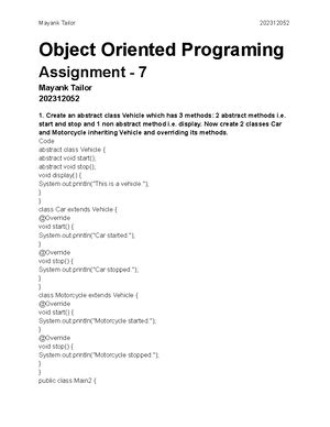 OOPS LA OOPS Practical Assignment LAB ASSIGNMENT Subject OOPS Generate Random