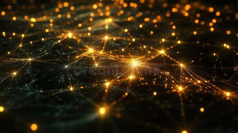 Abstract Network Connections With Golden Glowing Points And Lines Stock Illustration