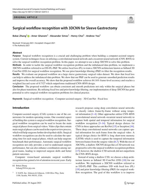 Pdf Surgical Workflow Recognition With 3dcnn For Sleeve Gastrectomy
