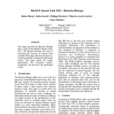 Bionlp Shared Task 2011 Bacteria Biotope Acl Anthology