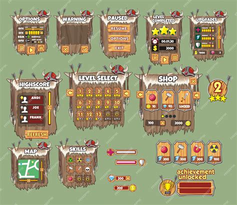 바이킹 게임을위한 게임 인터페이스 세트 프리미엄 벡터