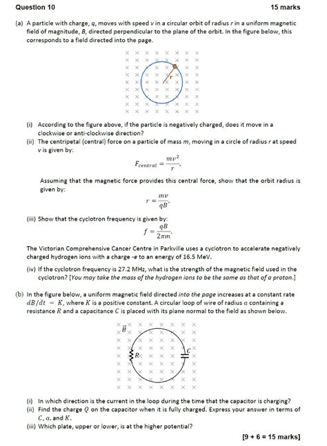 Solved Question 10 15 Marks A Particle With Charge 9 Moves With Speed Circular Orbit Of Radius