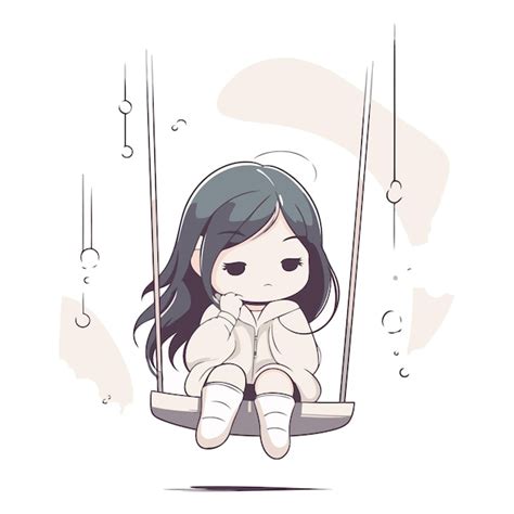 스 터 만화 일러스트에 앉아 있는 귀여운 어린 소녀 프리미엄 벡터