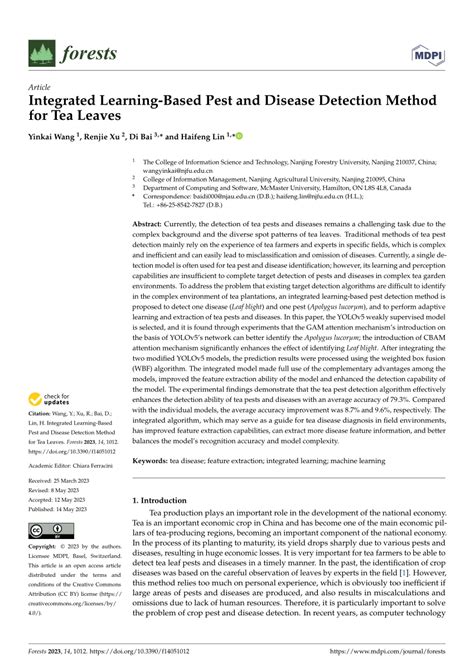 Pdf Integrated Learning Based Pest And Disease Detection Method For