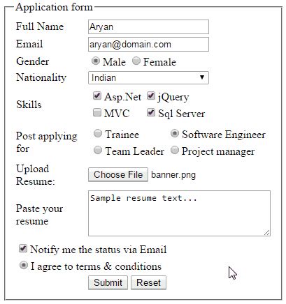 JQuery To Reset Or Clear All Asp Net Or HTML Controls Placed On Web