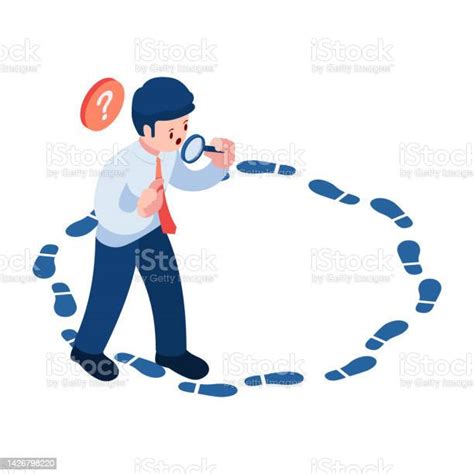 돋보기를 가진 아이소메트릭 사업가가 서클 발자국을 분석합니다 발자국에 대한 스톡 벡터 아트 및 기타 이미지 발자국 등측투영법 원형 Istock