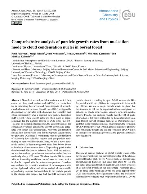 Pdf Comprehensive Analysis Of Particle Growth Rates From Nucleation
