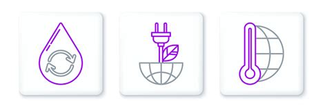 라인 기상 온도계 측정 깨끗한 아쿠아 재활용 및 전기 절약 플러그 잎 아이콘을 설정합니다 벡터 0명에 대한 스톡 벡터 아트 및 기타 이미지 Istock