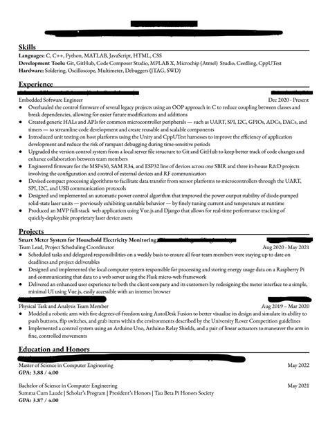 Resume Review For Embedded Software Firmware Engineer Position R