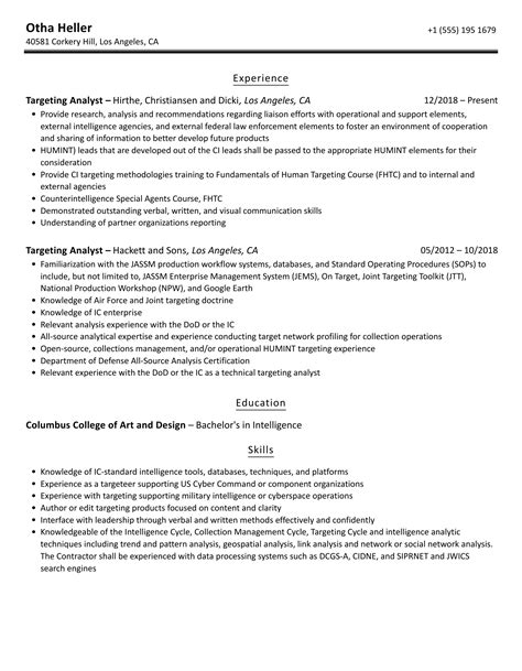 Targeting Analyst Resume Samples Velvet Jobs