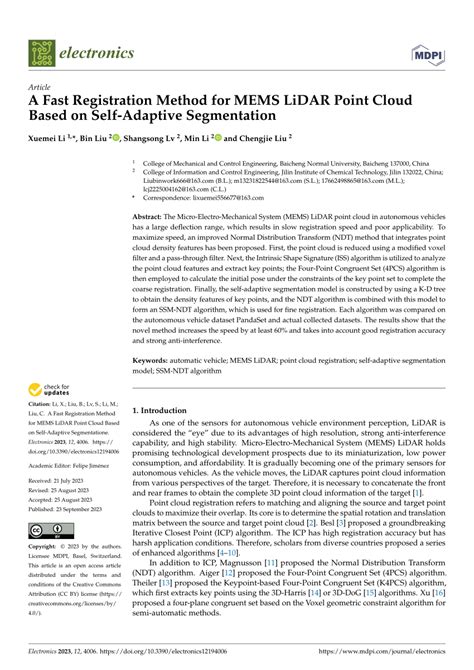 Pdf A Fast Registration Method For Mems Lidar Point Cloud Based On Self Adaptive Segmentation